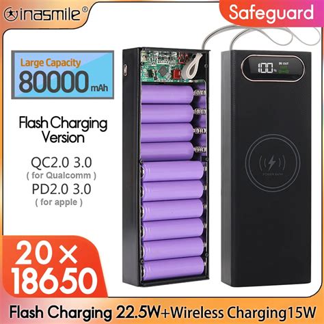 20x18650 배터리 보조베터리 케이스 충전기 상자 홀더 듀얼 Usb Lcd 디스플레이 지원 빠른 무선 충전 배터리 스토리지