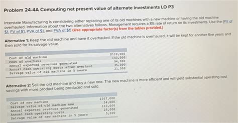 Solved Problem 24 4a Computing Net Present Value Of Alter