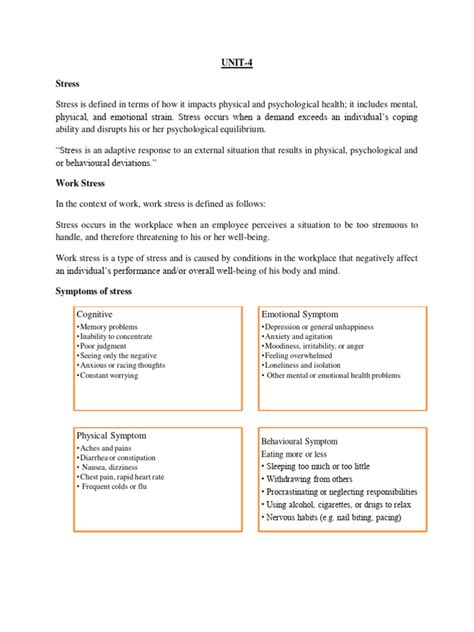 Unit 4 Notes Pdf Stress Biology Stress Management
