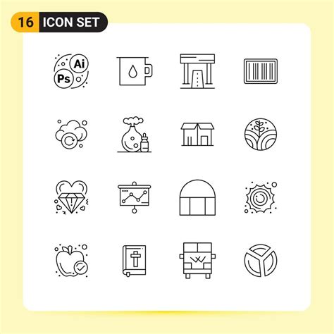 Set Of 16 Commercial Outlines Pack For Storage Cloud Finish Shopping Barcodes Editable Vector