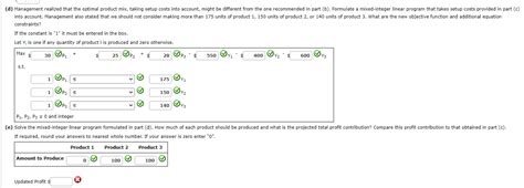 Solved D Management Realized That The Optimal Product Mix