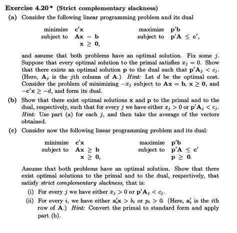 Solved Exercise 420 Strict Complementary Slackness A