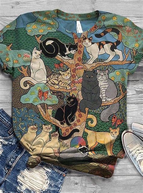 Cat Print T Shirt For Women