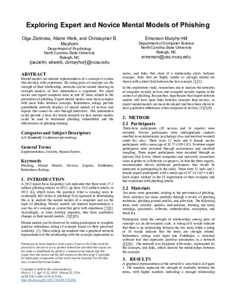 Pdf Exploring Expert And Novice Mental Models Of Phishing