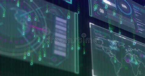 Holographic Ui Displaying Translucent Screens In Panel With Charts Map