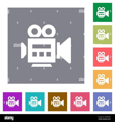 video camera side view flat icons on simple color square backgrounds