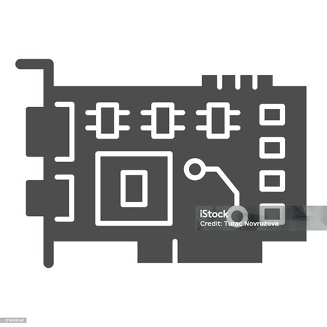 비디오 카드 솔리드 아이콘입니다 통합 메모리 및 Gpu 기호 흰색 배경에 글리프 스타일의 그림과 회로 기판 모바일 개념 및 웹 디자인에 대한 벤치마킹 기호 벡터 그래픽