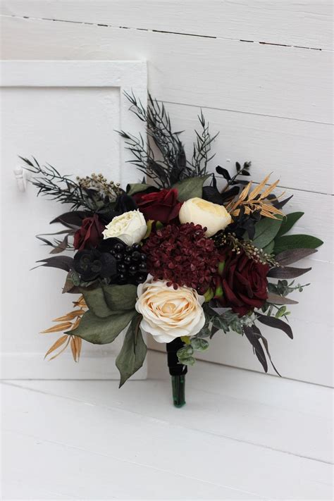 Centerpiece Burgundy Black Gold Ivory Flowers Fall Flowers Etsy