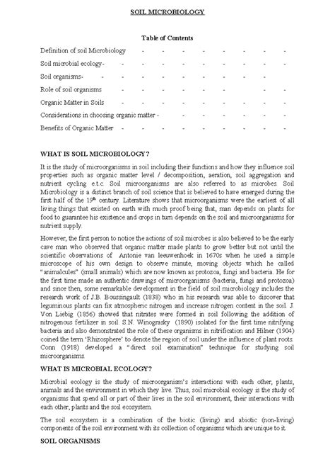 SOIL Microbiology 211 Lecture Notes SOIL MICROBIOLOGY Table Of Contents Definition Of Soil