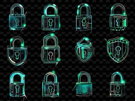 Premium Psd Glowing Neon Locks Unlocking Glitched Lock Texture