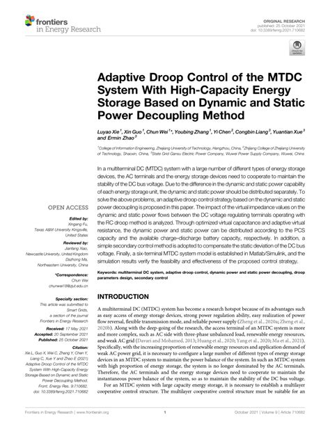 Pdf Adaptive Droop Control Of The Mtdc System With High Capacity