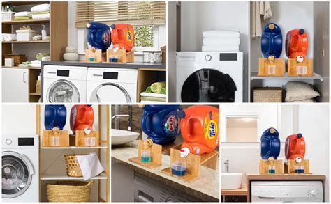 Mylifeunit Laundry Detergent Dispenser 2 Pack Wooden Laundry Detergent Holder Stand