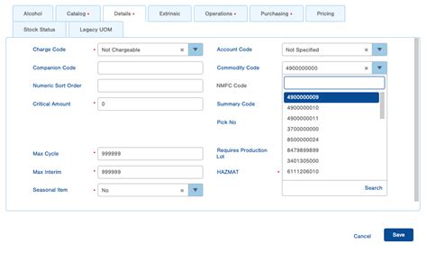 Create Commodity Codes