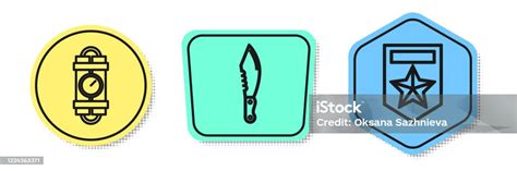 세트 라인 폭발 다이너 마이트 폭탄 스틱 과 타이머 시계 군사 칼과 셰브론 컬러 모양입니다 벡터 갈매기표 수장에 대한 스톡 벡터 아트 및 기타 이미지 Istock