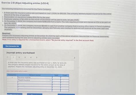 solved exercise 2 8 algo adjusting entries [lo2 6] the