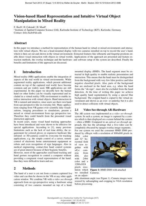 Pdf Vision Based Hand Representation And Intuitive Virtual Object