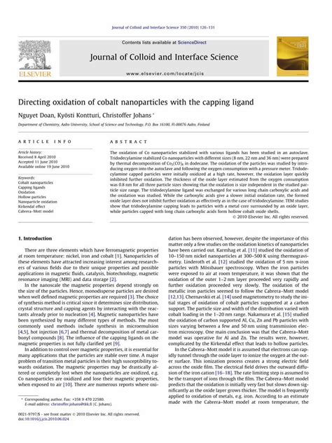Pdf Directing Oxidation Of Cobalt Nanoparticles With The Capping