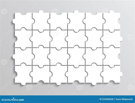 Puzzle Cutting Grid Jigsaw Outline Template With 24 Pieces Stock Vector Illustration Of Card