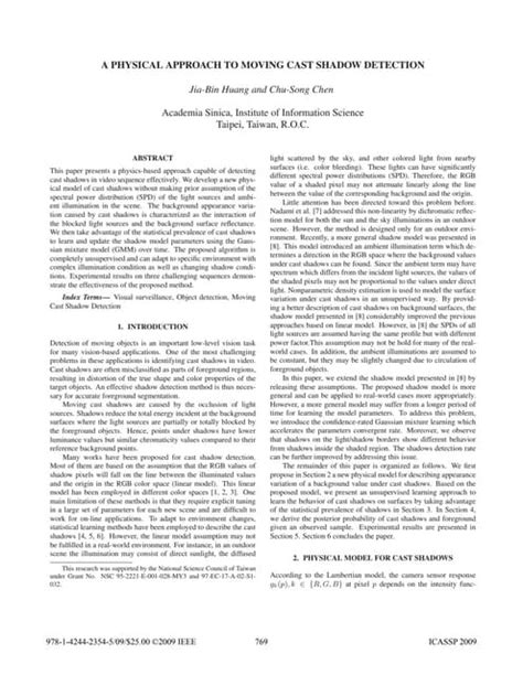 A Physical Approach To Moving Cast Shadow Detection Icassp 2009 Pdf