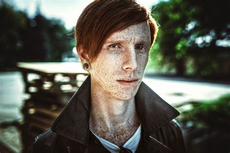 Freckled Redhead Man With Ear Tunnels Portrait Photos Redhead Men