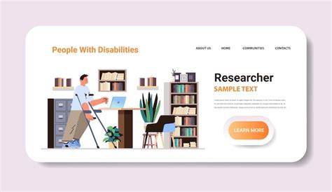 장애인 개념 가로 복사 공간 벡터 일러스트 레이 션 사무실 사람들에 지팡이와 서 장애인 프리미엄 벡터