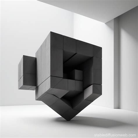 Dark Gray Floating Cube In Brutalist Architecture Stable Diffusion Online