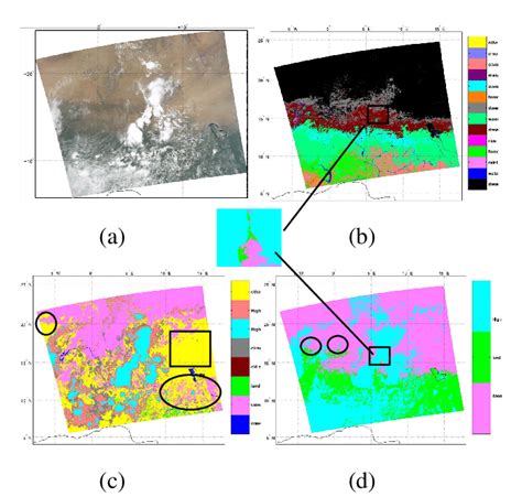 a true color image b surface mask c modis cloud mask d modis