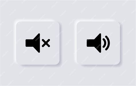 흰색 뉴모픽 버튼의 Ui Ux 앱 웹용 뉴모피즘 스피커 사운드 볼륨 아이콘 및 음소거 기호 프리미엄 벡터