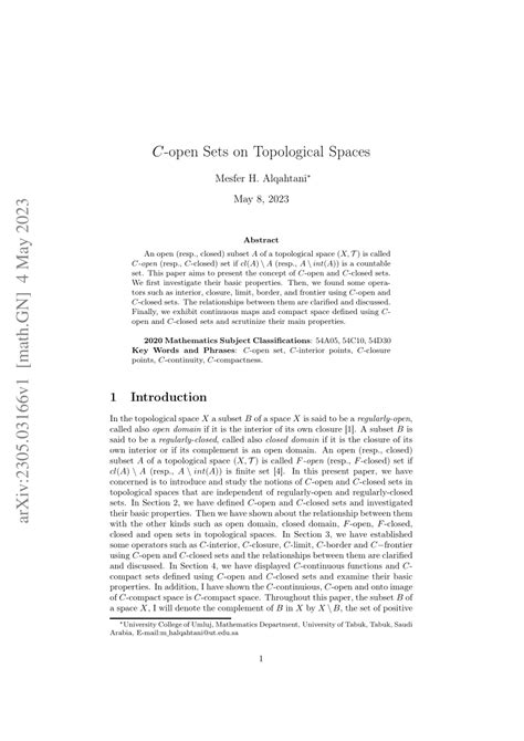 Pdf C Open Sets On Topological Spaces