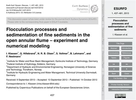 Pdf Flocculation Processes And Sedimentation Of Fine Sediments In The