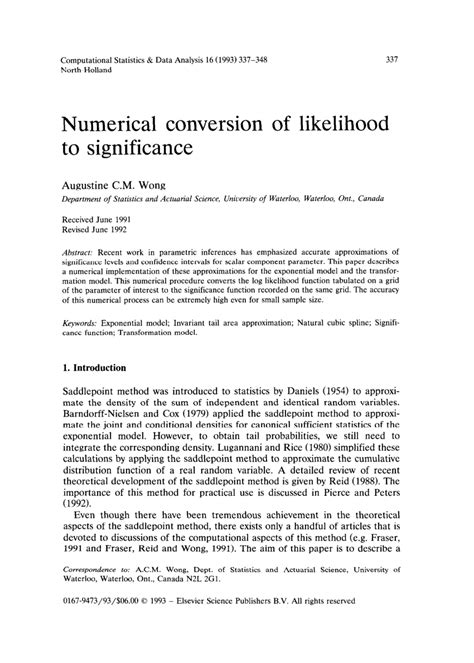Pdf Numerical Conversion Of Likelihood To Significance