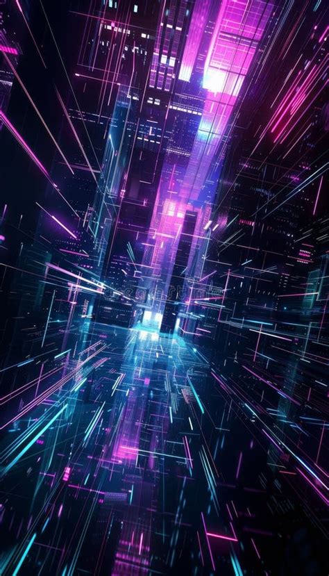 Stunning Neon Geometric Structures In An Abstract Cyberspace With Dynamic Lighting Effects Stock