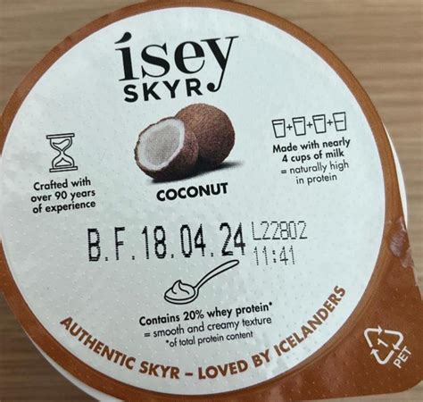 Coconut Authentic skyr Ísey Skyr - kalorie, kJ a nutriční hodnoty ...