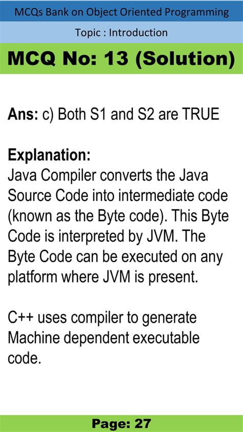 Multiple Choice Questions On Java Object Oriented Programming Bank 1