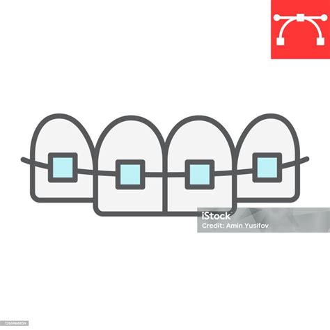 치과 중괄호 색상 라인 아이콘 치과 및 Stomatolgy 중괄호 기호 벡터 그래픽 편집 스트로크 채워진 윤곽선 아이콘 Eps 10 치아 건강 진단에 대한 스톡 벡터 아트