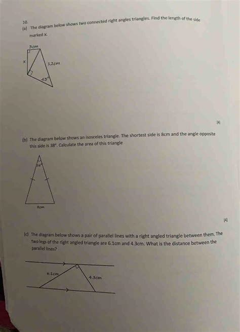 A The Diagram Below Shows Two Connected Right Angles Triangles Find The Length Of The Side