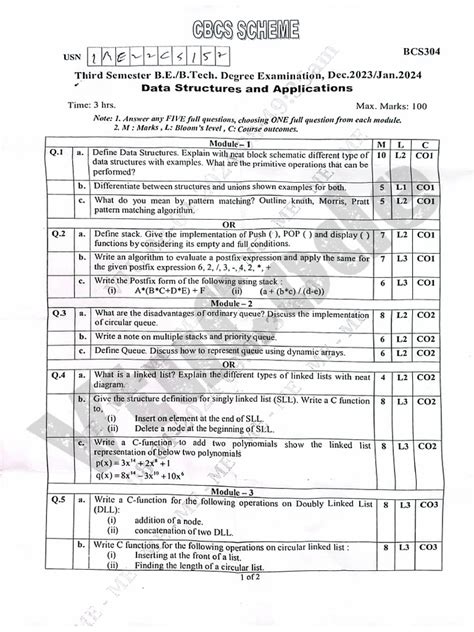 Vtucode In Ds Previous Year Paper 2022 Scheme Pdf