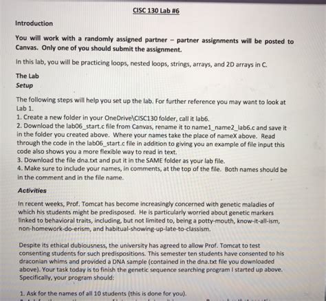 Cisc 130 Lab 6 Introduction You Will Work With A