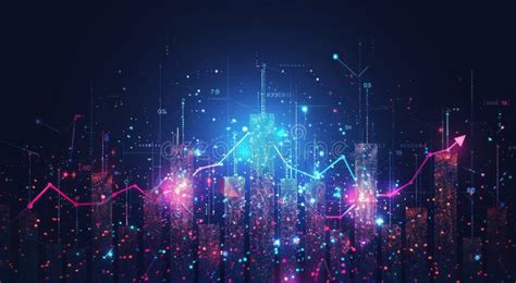 Abstract Digital Cityscape With Upward Trending Graphs And Data Stock Image Image Of Glowing