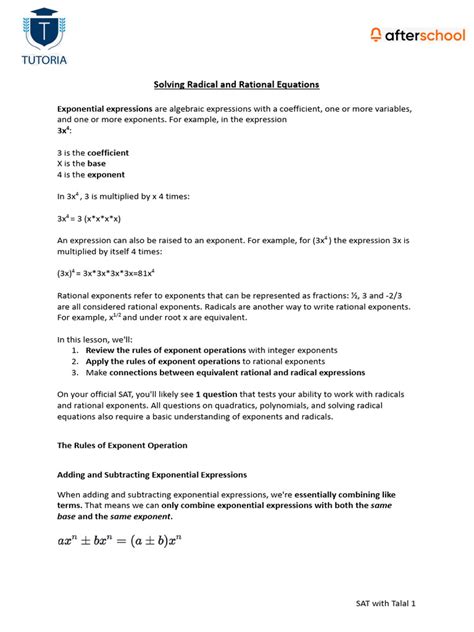 Solving Radical And Rational Equations Pdf Exponentiation Equations