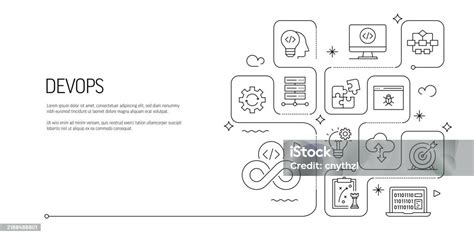 Devops Related Line Art Banner Design Coding Developer Programming Internet Technology Software