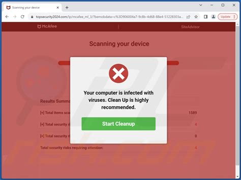 Mcafee Your Computer Is Infected With Viruses Pop Up Scam Removal And Recovery Steps