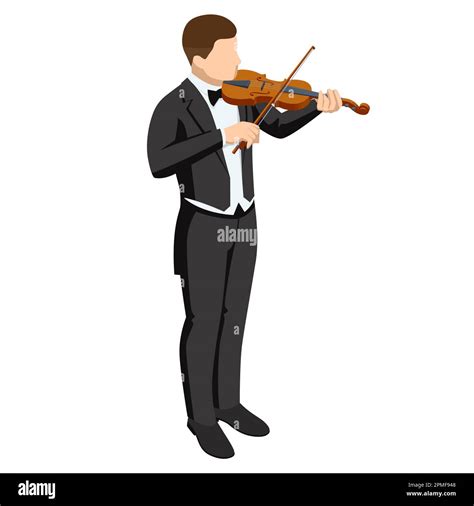 Isometric Violinist Man Playing The Violin Classical Stringed Musical