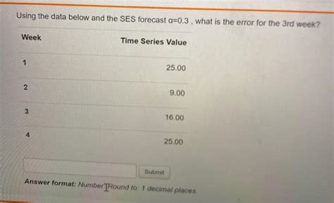Solved Using The Data Below And The Ses Forecast A 0 3 What