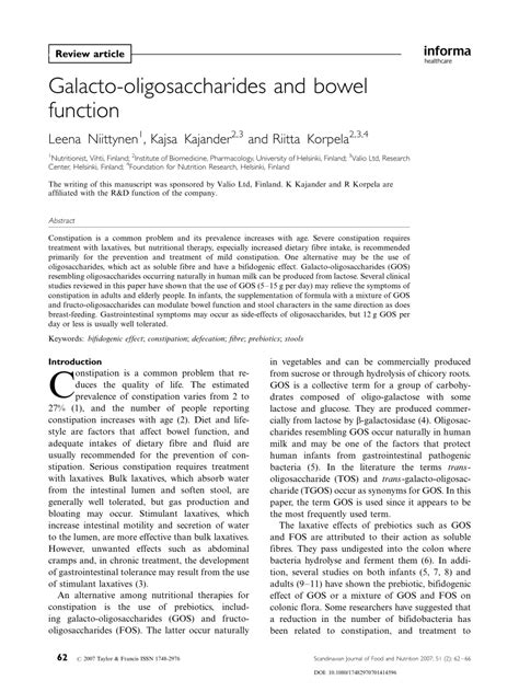 Pdf Galacto Oligosaccharides And Bowel Function