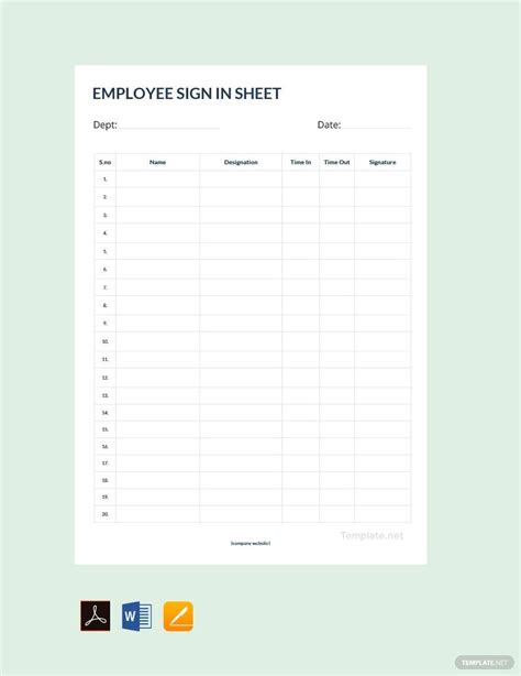 Free Printable Employee Sign In Sheet Template Template Samples