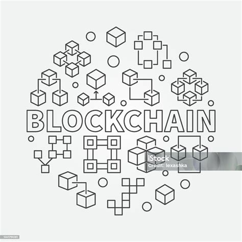 Blockchain Round Vector Illustration In Thin Line Style Stock