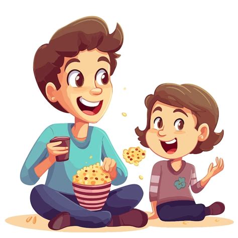 Niños Comiendo Palomitas Vector Premium