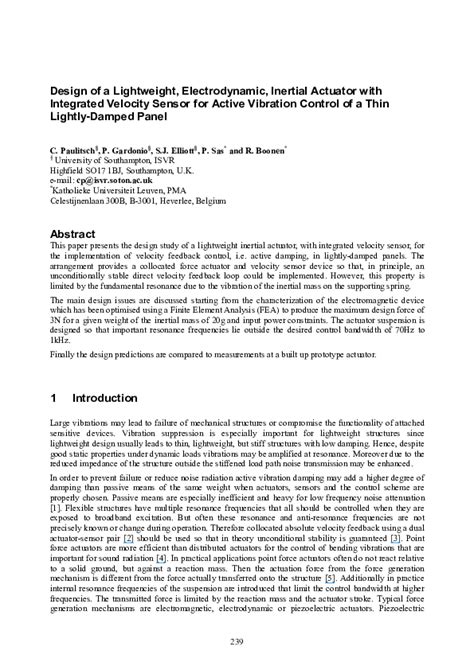 Pdf Design Of A Lightweight Electrodynamic Inertial Actuator With