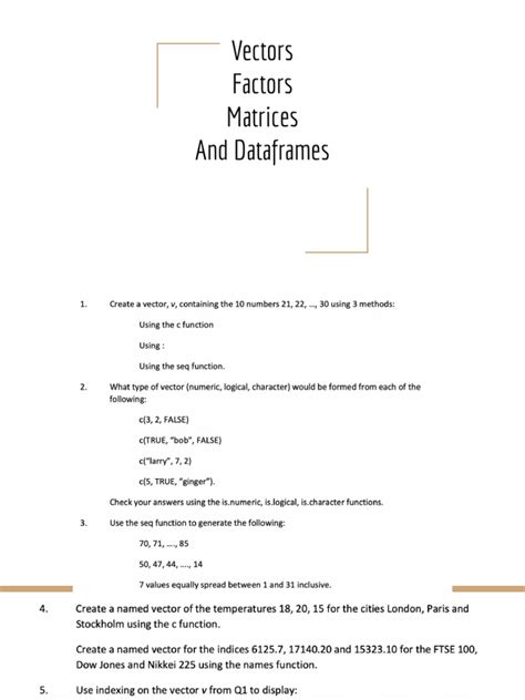 Vectors Factors Matrices And Dataframes Pdf